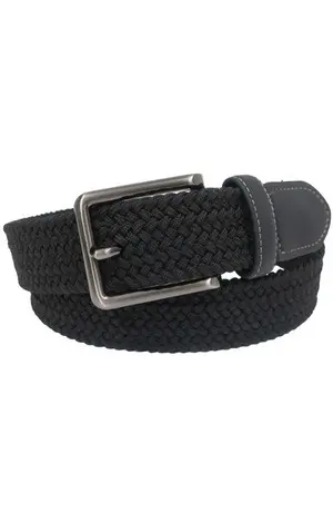 IZOD Woven Stretch Golf Belt With Leather Accents - Black