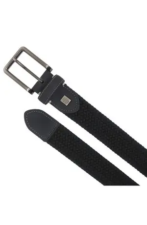 IZOD Woven Stretch Golf Belt With Leather Accents - Black