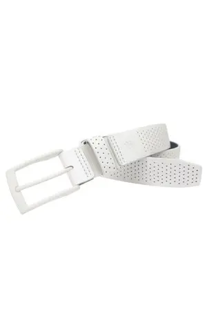 IZOD Perforated Leather Golf Belt - White