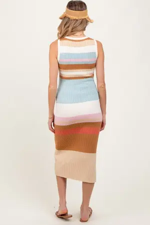 PINKBLUSH Colorblock Striped Knit Sleeveless Midi Maternity Dress