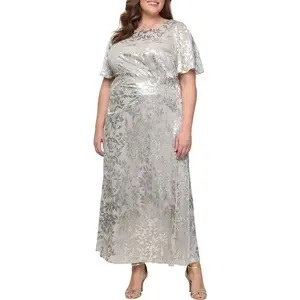 SL FASHIONS Foil Border Gown - Buff