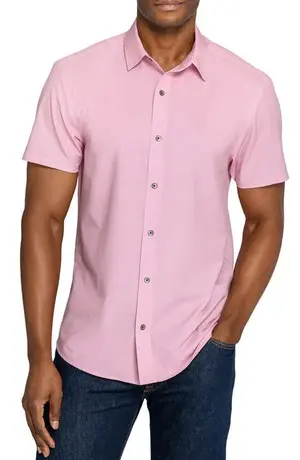 W.R.K Abstract Geo Short Sleeve Button Up Shirt - Pink