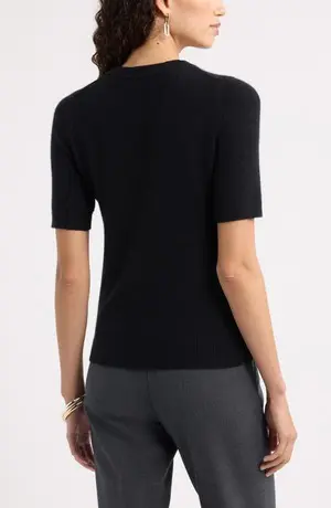Nordstrom Cashmere Short Sleeve Crewneck Sweater - Black Rock