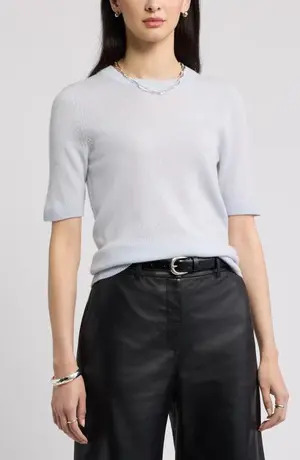Nordstrom Cashmere Short Sleeve Crewneck Sweater - Blue Xenon
