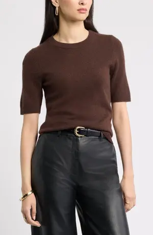 NORDSTROM Cashmere Short Sleeve Crewneck Sweater