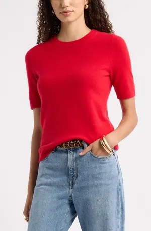Nordstrom Cashmere Short Sleeve Crewneck Sweater - Red Celebration