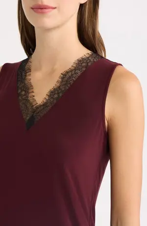 Anne Klein Lace Trim V-neck Tank - Barolo