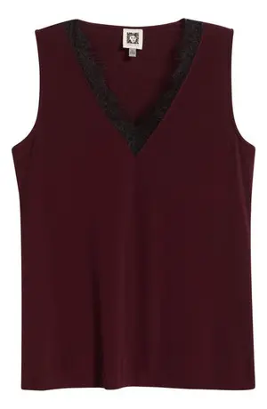 Anne Klein Lace Trim V-neck Tank - Barolo