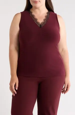 Anne Klein Lace Trim V-neck Tank - Barolo