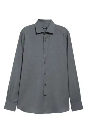 Zegna Cashco Cashmere & Cotton Button-up Shirt - Grey