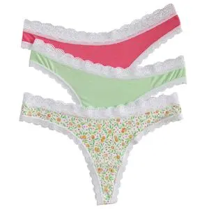 BUMBOO LONDON Pink / Green Three-pack Thongs Peaches Collection - Pink/green