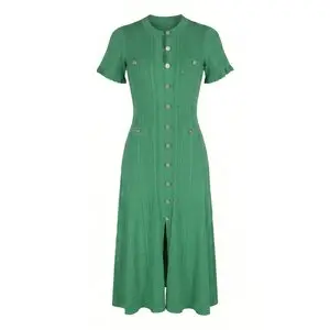 MODENAIRE Textured Knit Midi Dress Refined Button Front