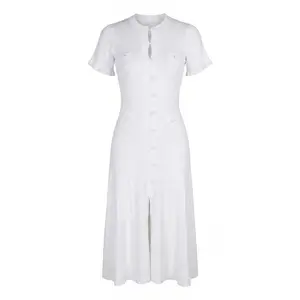 MODENAIRE Textured Knit Dress Refined Button Front - White