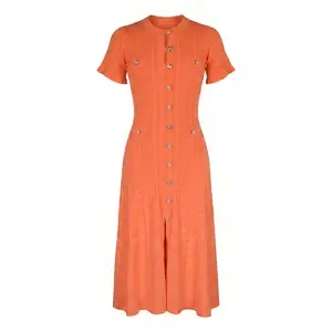 MODENAIRE Button Front Knit Midi Dress - Orange
