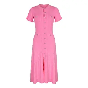MODENAIRE Textured Knit Dress Structured Button Front - Pink