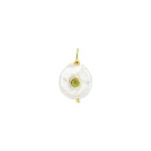 KAMARIA Pearl Coin Pendant With Inlay Stone Peridot