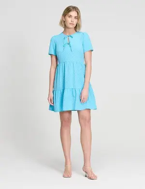 FINERY LONDON Lola Tie Front Tiered Mini Dress - Blue Spot
