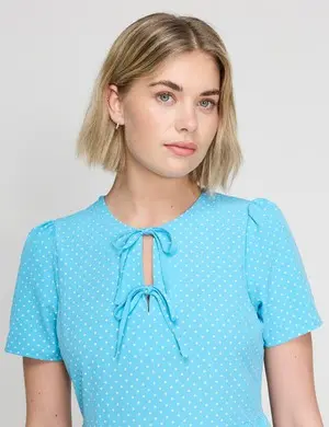 FINERY LONDON Lola Tie Front Tiered Mini Dress - Blue Spot