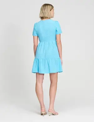 FINERY LONDON Lola Tie Front Tiered Mini Dress - Blue Spot