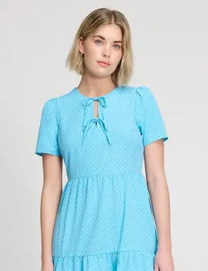 FINERY LONDON Lola Tie Front Tiered Mini Dress - Blue Spot