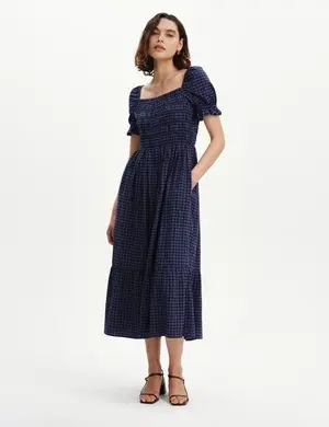 FINERY LONDON Petite Dawn Square Neck Midi Dress - Navy
