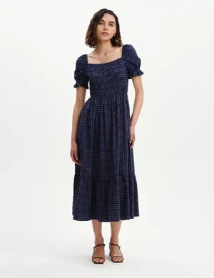 FINERY LONDON Petite Dawn Square Neck Midi Dress - Navy