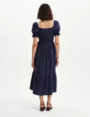 FINERY LONDON Petite Dawn Square Neck Midi Dress - Navy