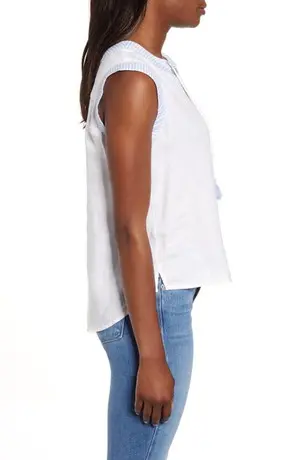Vineyard Vines Sleeveless Linen Tassel Tie Blouse
