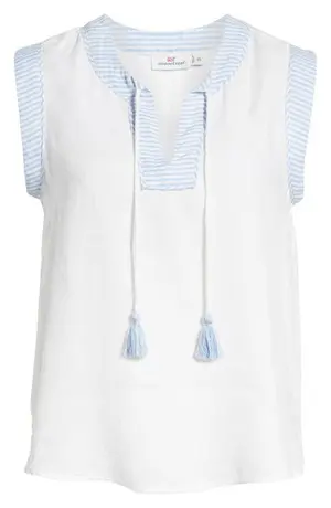 Vineyard Vines Sleeveless Linen Tassel Tie Blouse