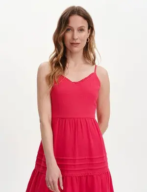 FINERY LONDON Petite Hazel Cheesecloth Midi Dress - Bright Pink