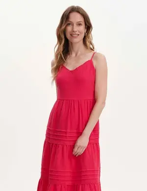 FINERY LONDON Petite Hazel Cheesecloth Midi Dress - Bright Pink