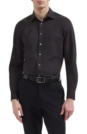 Bugatchi James Ooohcotton® Herringbone Print Button-up Shirt - Black