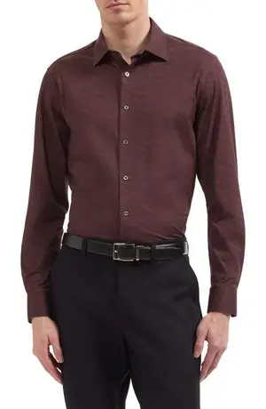 Bugatchi James Ooohcotton® Herringbone Print Button-up Shirt - Mahogany