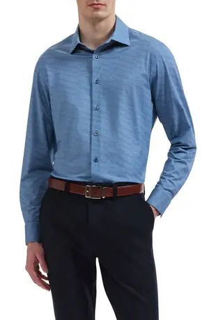 Bugatchi James Ooohcotton® Herringbone Print Button-up Shirt - Marine Blue