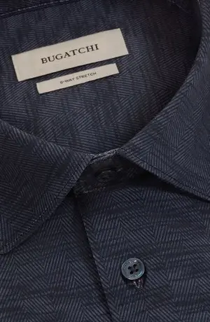 Bugatchi James Ooohcotton® Herringbone Print Button-up Shirt - Navy