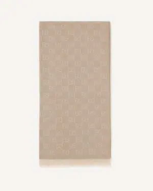 Gucci Gg Supreme Embroidered Wool Scarf Beige