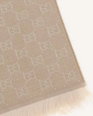 Gucci Gg Supreme Embroidered Wool Scarf - Beige