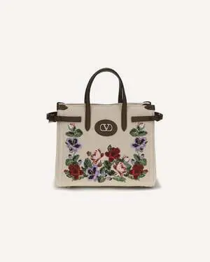 Valentino Garavani Antibes Embroidered Linen Mini Handbag - Beige