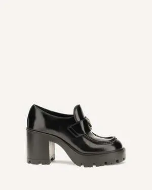 Prada Leather Heeled Loafers - Black