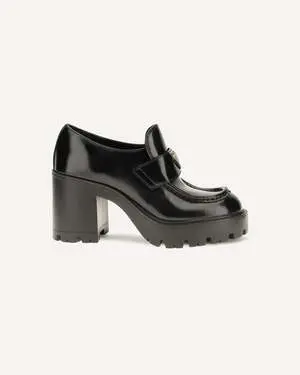 Prada Leather Heeled Loafers - Black