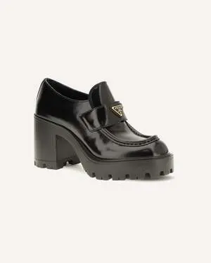 Prada Leather Heeled Loafers - Black