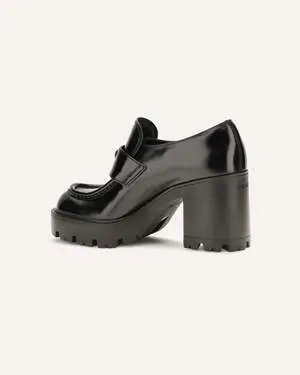 Prada Leather Heeled Loafers - Black