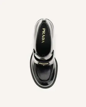 Prada Leather Heeled Loafers - Black