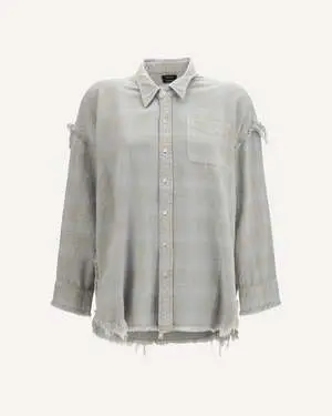 R13 Cotton Distressed Oversized Shirt - Light Blue