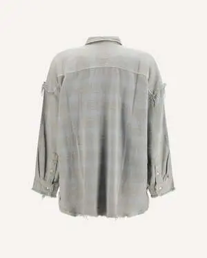 R13 Cotton Distressed Oversized Shirt - Light Blue