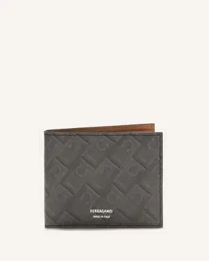 FERRAGAMO Leather Bifold Wallet With Gancini Pattern - Grey