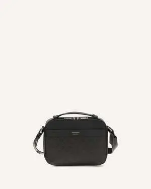 FERRAGAMO Leather Crossbody Bag With Embossed Gancini Pattern - Black