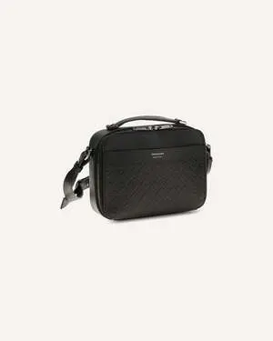 FERRAGAMO Leather Crossbody Bag With Embossed Gancini Pattern
