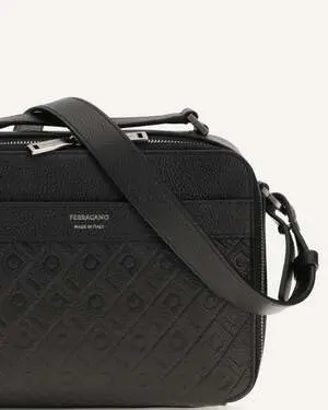 FERRAGAMO Leather Crossbody Bag With Embossed Gancini Pattern
