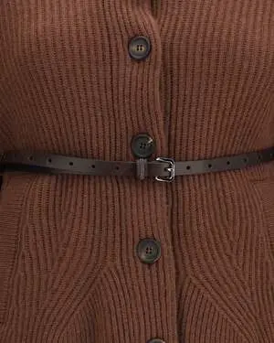 Brunello Cucinelli High Neck Cardigan With Belt - Brown